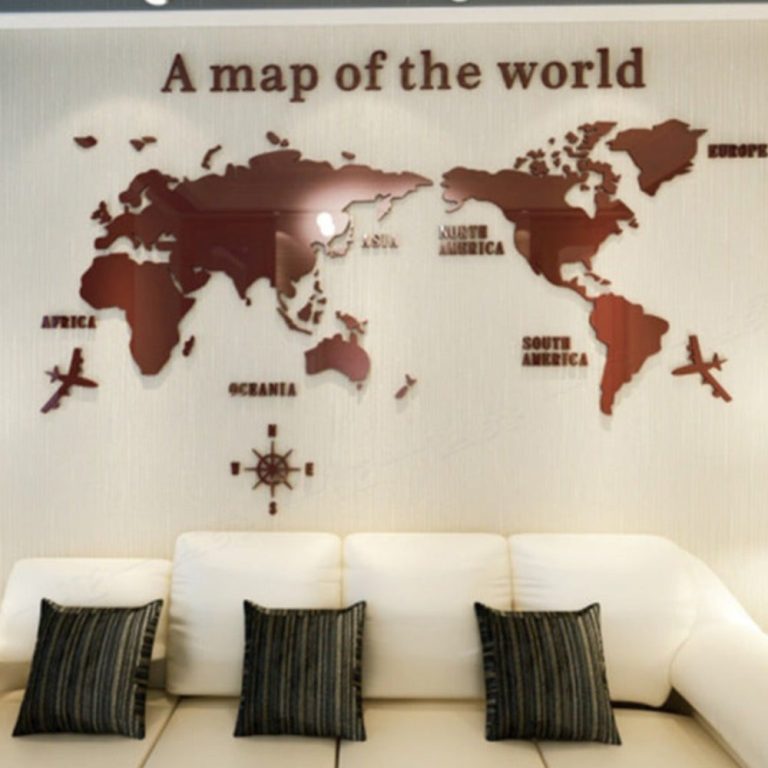 3D World Map Wall Acrylic Decal Sticker (10 Colors) S-XXL – ToHitTheRoad