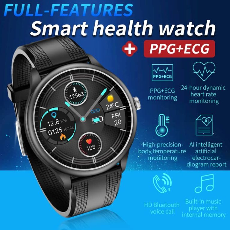 Smart Watch PPG ECG Monitoring Body Temperature Blood Pressure Heart ...